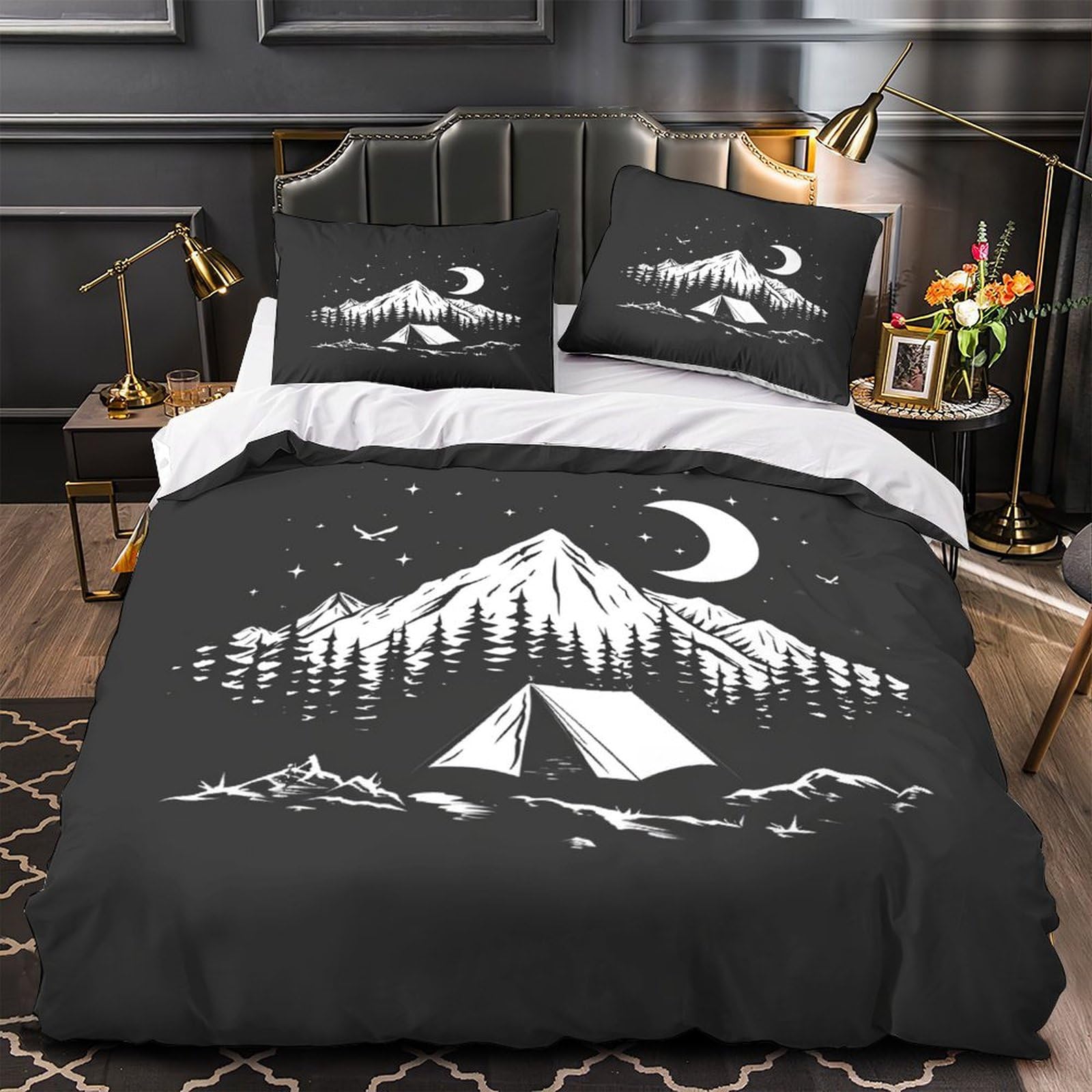 ERGTT Camping Adventure Quilt Cover 3D Printed Minimalist Style Duvet Cover Comforter Covers for Boys Girls with Zipper Closure with Pillow Cases Soft Microfiber Bedding Set 3 Pieces Twin(173x218cm)