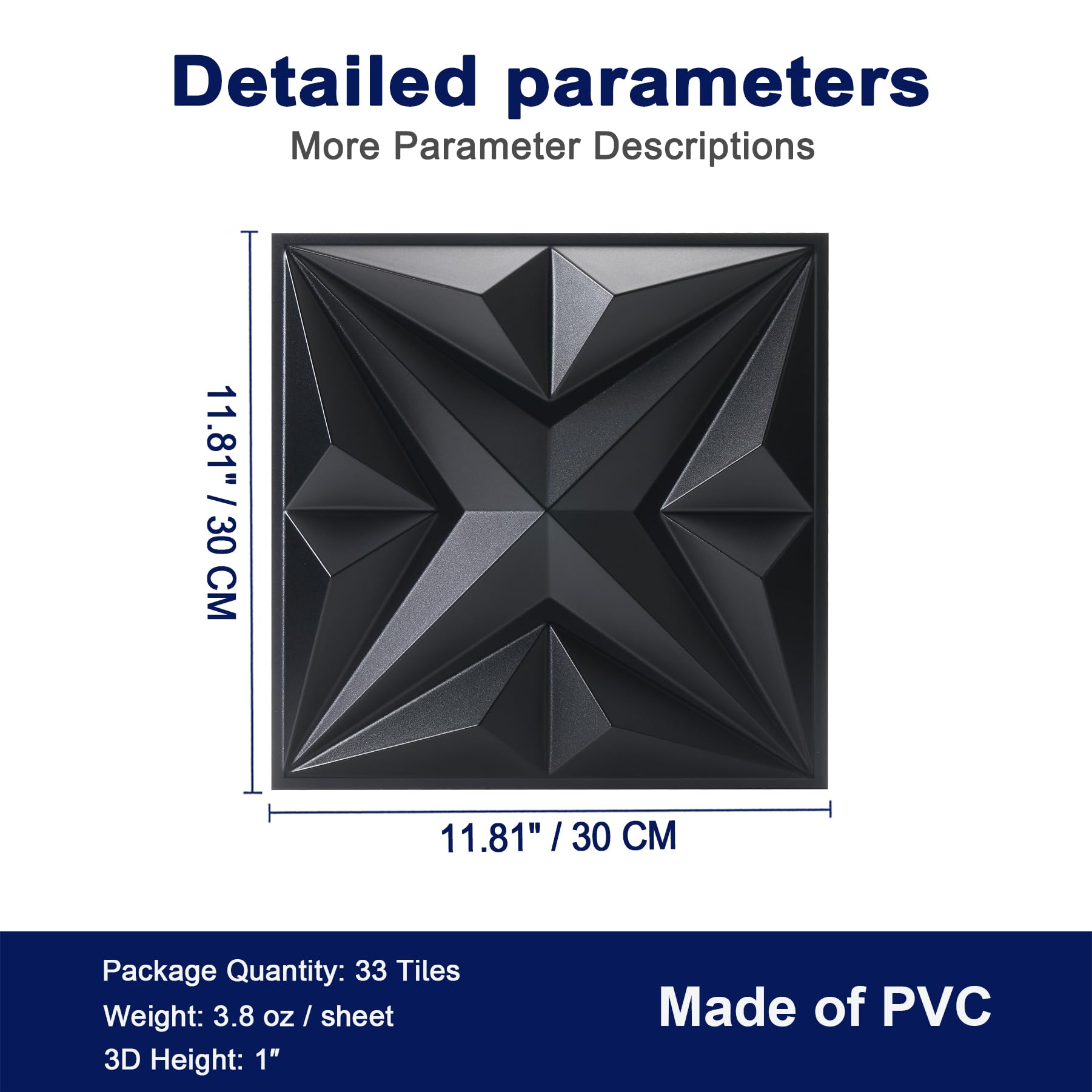 MIX3D Decorative 3D Wall Panels Star Textured PVC Wall Panels for Interior Wall Decor, 12''x12'' Black Pack of 33 Tiles Cover 32 Sq Ft