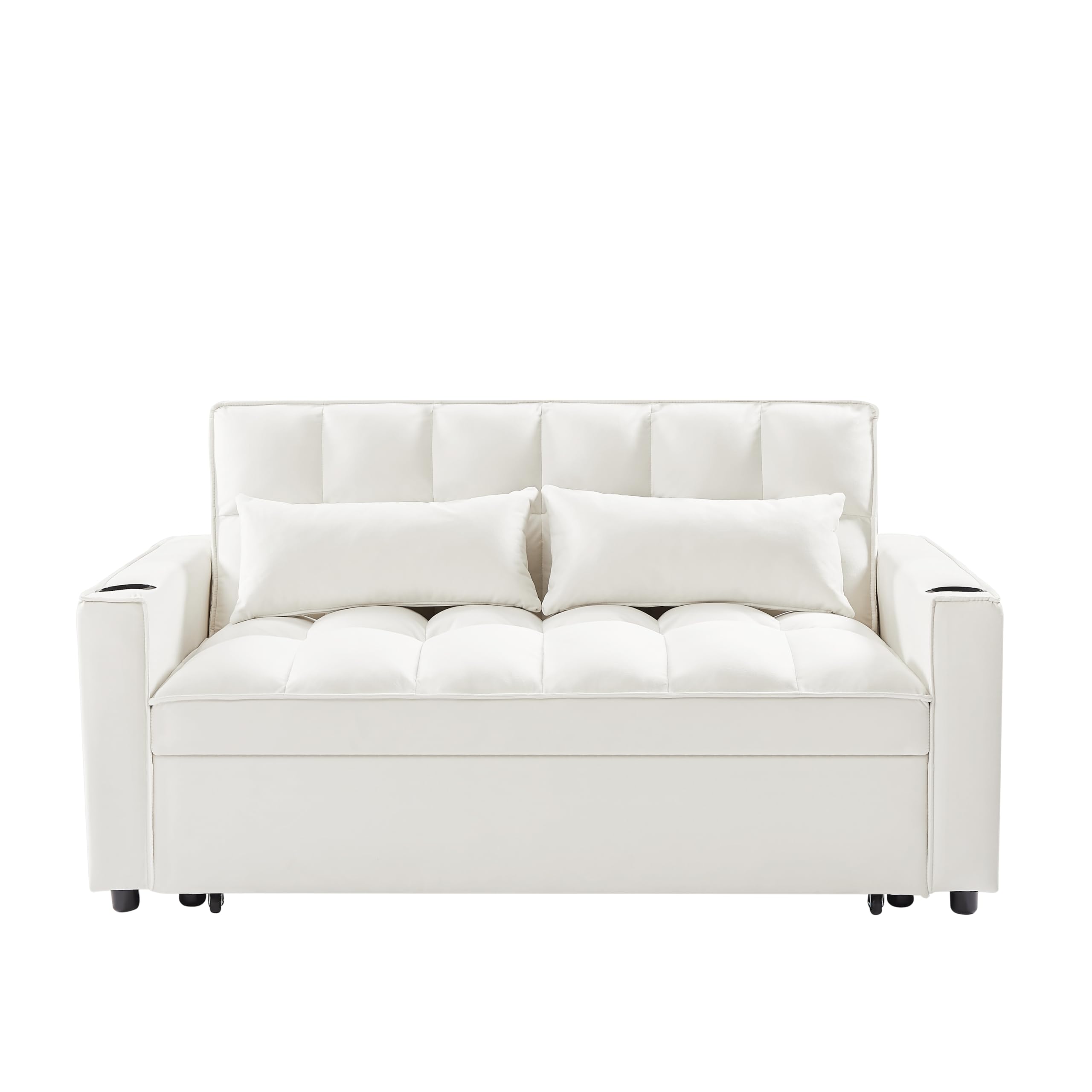 ERYE 64" W Oversized Loveseat Sofa Convertible Spacious Full Size Sofabed with Cupholders, Pull Out Couch Bed,USB Charging Ports and Storage Pockets for Home Apartment Office Living Room
