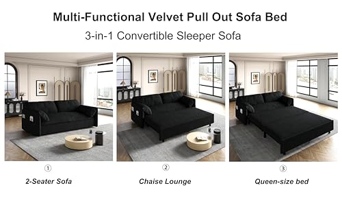 ERYE Oversized 3 in 1 Loveseat Sleeper Sofa Bed,Queen Size Love Seats W/Pull Out Couch and Padded Armrests Convertible Spacious Sofabed with Side Storage Pocket for Home Office Apartment Living Room
