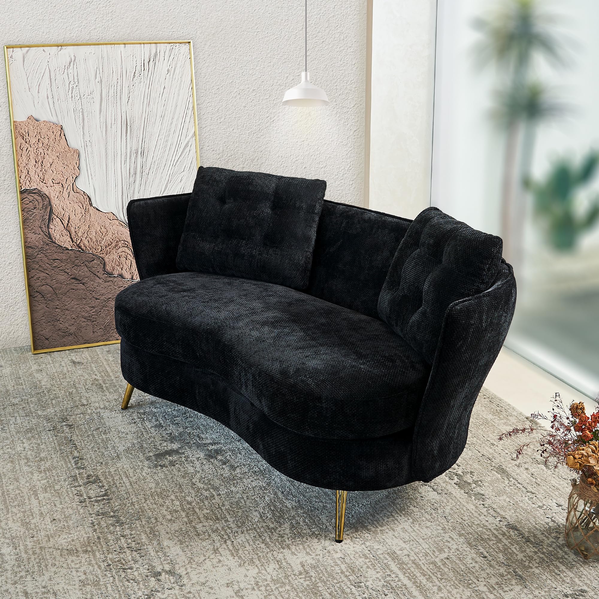 Modern Tufted Velvet Loveseat,Futon Club Two Seater Sofa,Compact Living Room Studio,Office,Dormitory,Breathable Spring Small Sofa For Entertainment Room Suitable For Living Room ＆ Bedroom (Black)