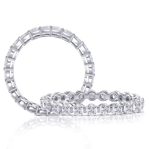 DovEggs Solid 10K White Gold 1.2CTW 2.5mm G-H-I color Moissanite Eternity Engagement Ring Wedding Band for Women (5.5)