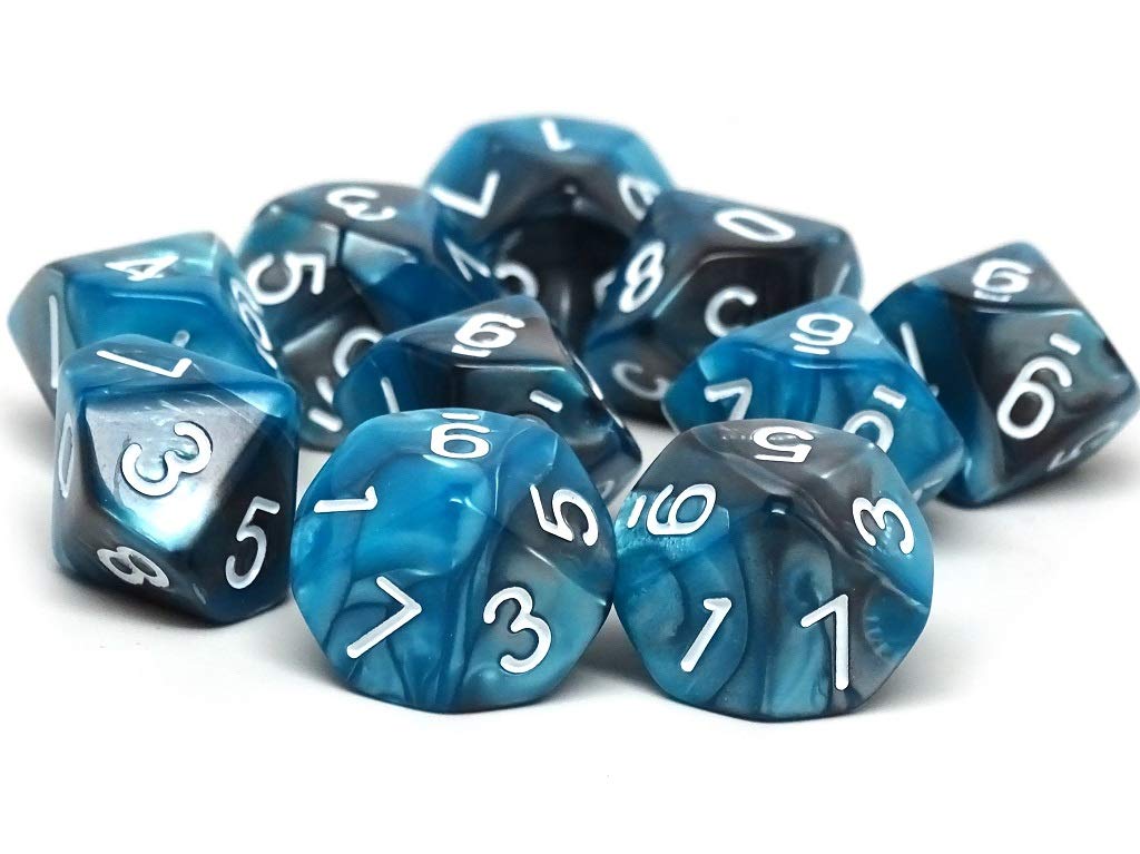 Ten Count Teal and Grey Granite D10 Collection - 10 Count Pack of Matching Numbered 10 Sided Dice - Perfect for Tabletop War Games, RPGs, and Educational Use