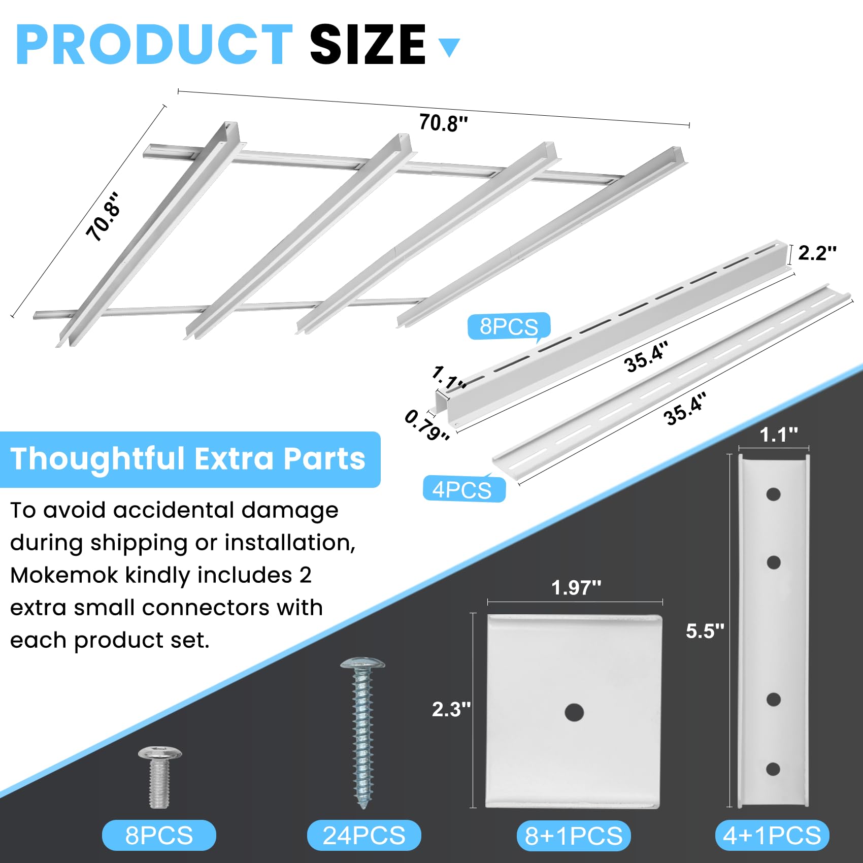 Mokemok Overhead Garage Storage Rack 0.1-inch Thickened Heavy Alloy Steel Garage Bin Storage System with Adjustable Rails-71" x 71" x 3.5",Ceiling Storage Rack Organizes Up to 12 Tote Bins(Pro)