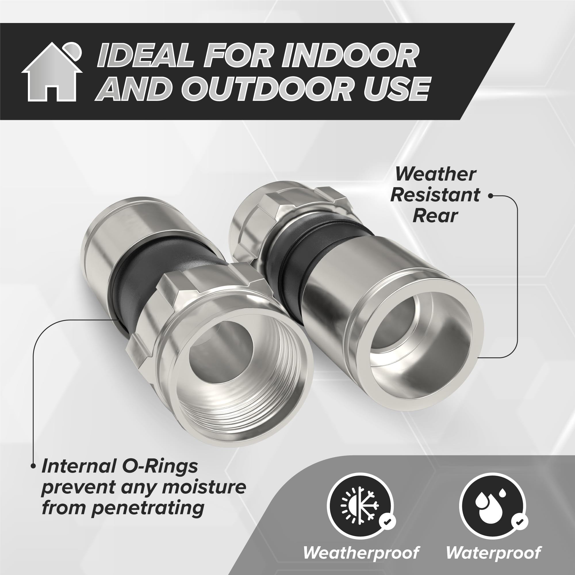 THE CIMPLE CO Coaxial Cable Compression Fitting - 10 Pack Connector - for RG6 Coax Cable - with Weather Seal O Ring and Water Tight Grip