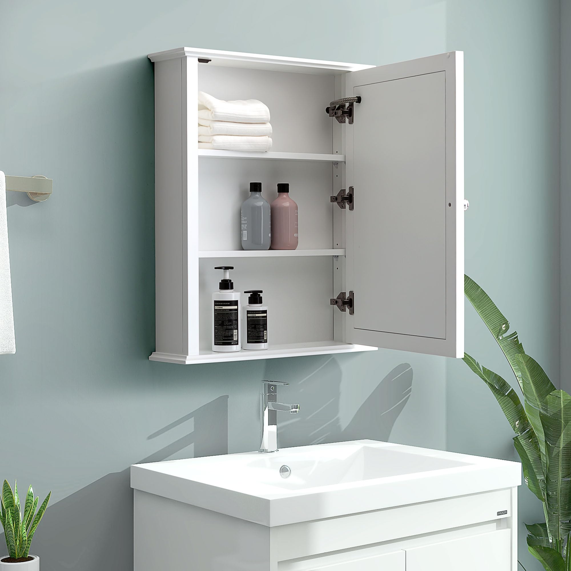 HIGEINE Bathroom Wall Cabinet with Mirror and Light, LED Mirrored Medicine Cabinet, Wall Mounted Storage Cabinet with Mirror and Adjustable Shelf,Fully Assembled