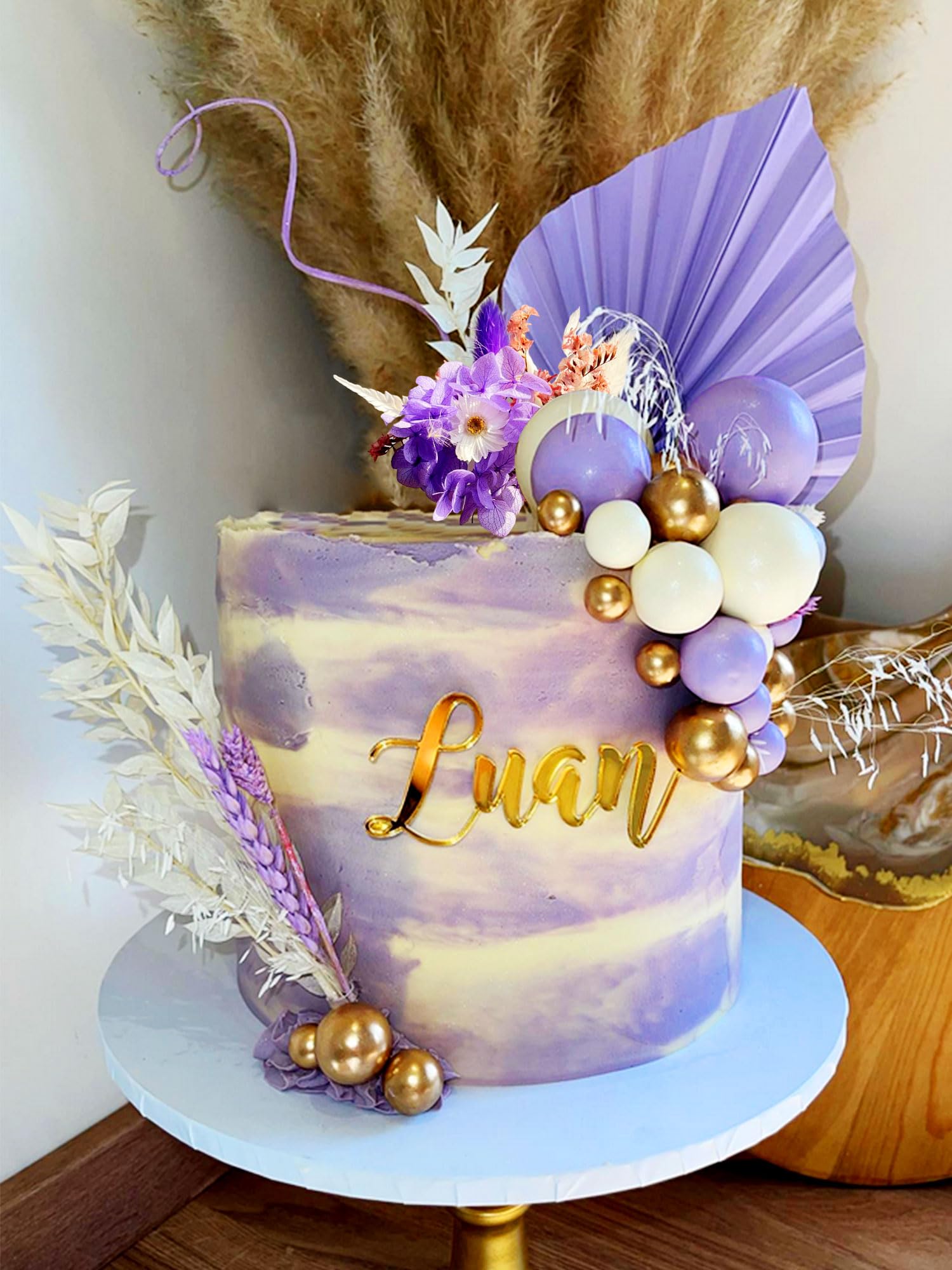 JeVenis Purple Cake Topper Boho Cake Decorations Cake Flowers Decorations Floral Cake Topper for Baby Shower Wedding Bridal Birthday Party Supplies
