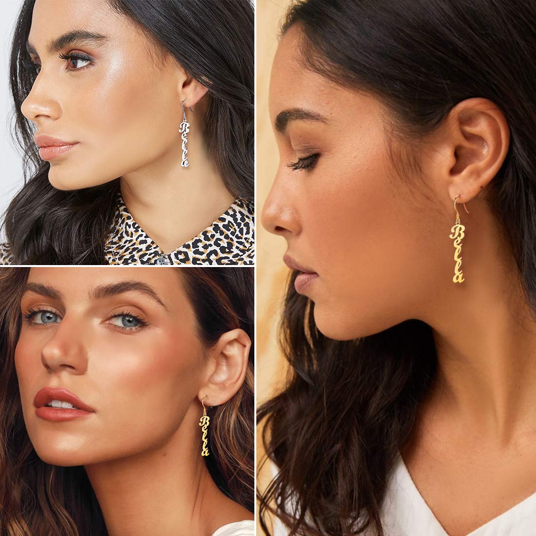 Dangling Earrings for Women Name Plate Jewelry 925 Sterling Silver Gold Plated 18K Drop Earrings Custom with Your Name Date Letters on It