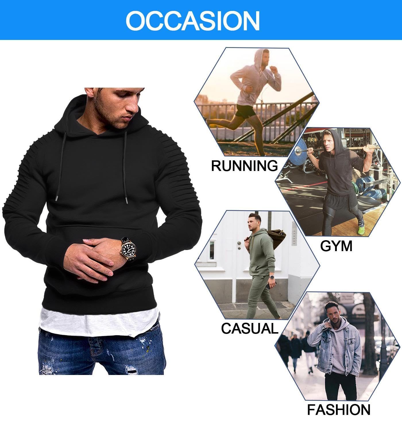COOFANDY Men's Black Hoodies Sport Gym Hooded Active Athletic Pullover Casual Hooded