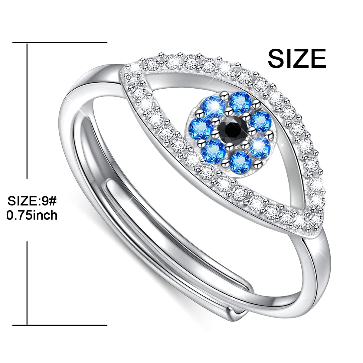 DAOSHANG Evil Eye Ring 925 Sterling Silver Evil Eye Ring For Women Adjustable Blue Gemstone Turkish Ring Good Luck mal de ojo Jewelry Size 9