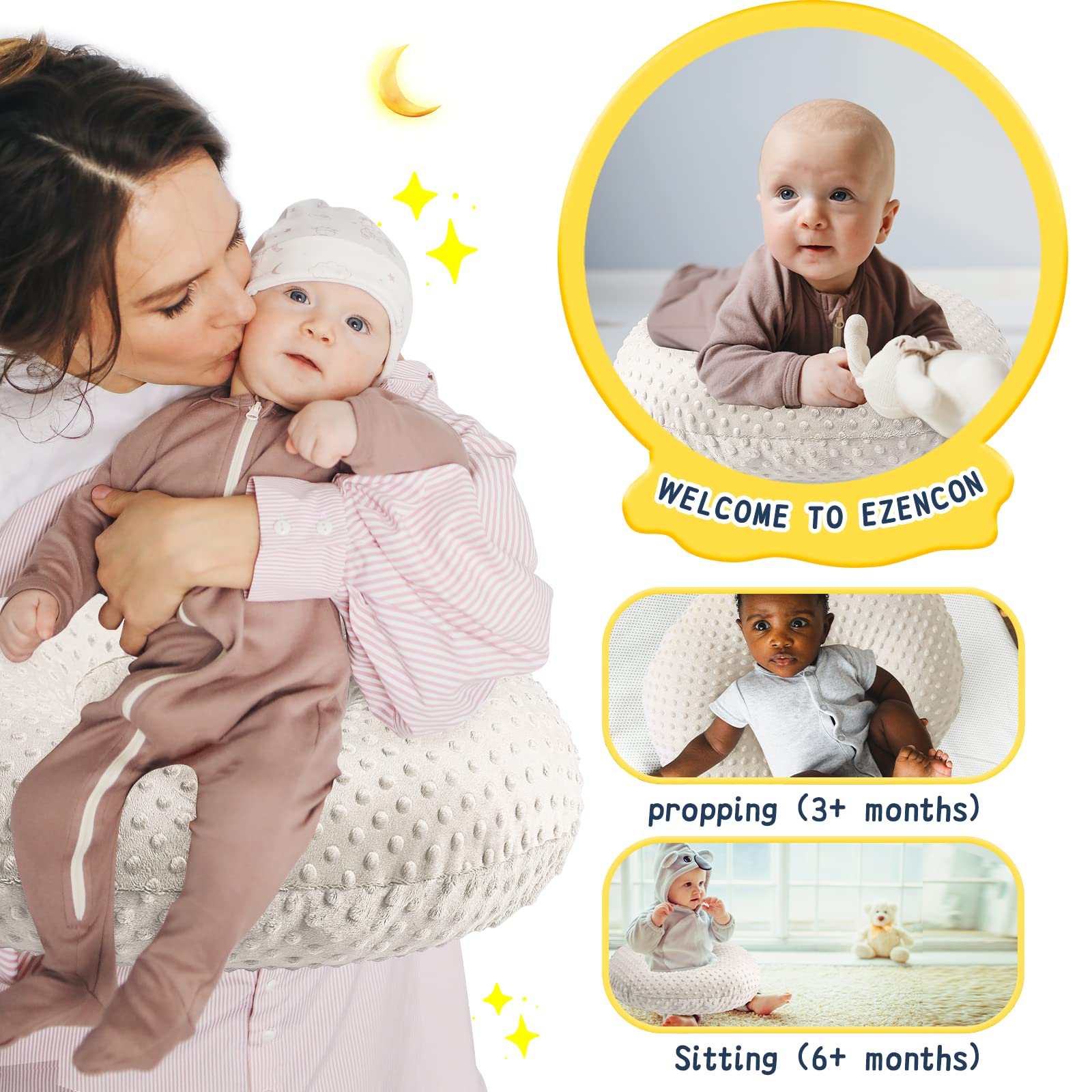 Ezencon Nursing Pillow and Positioner, Breastfeeding and Bottlefeeding Pillow, Breast Feeding Pillow with Removable and Washable Pillow Cover(SkyBlue-dot)