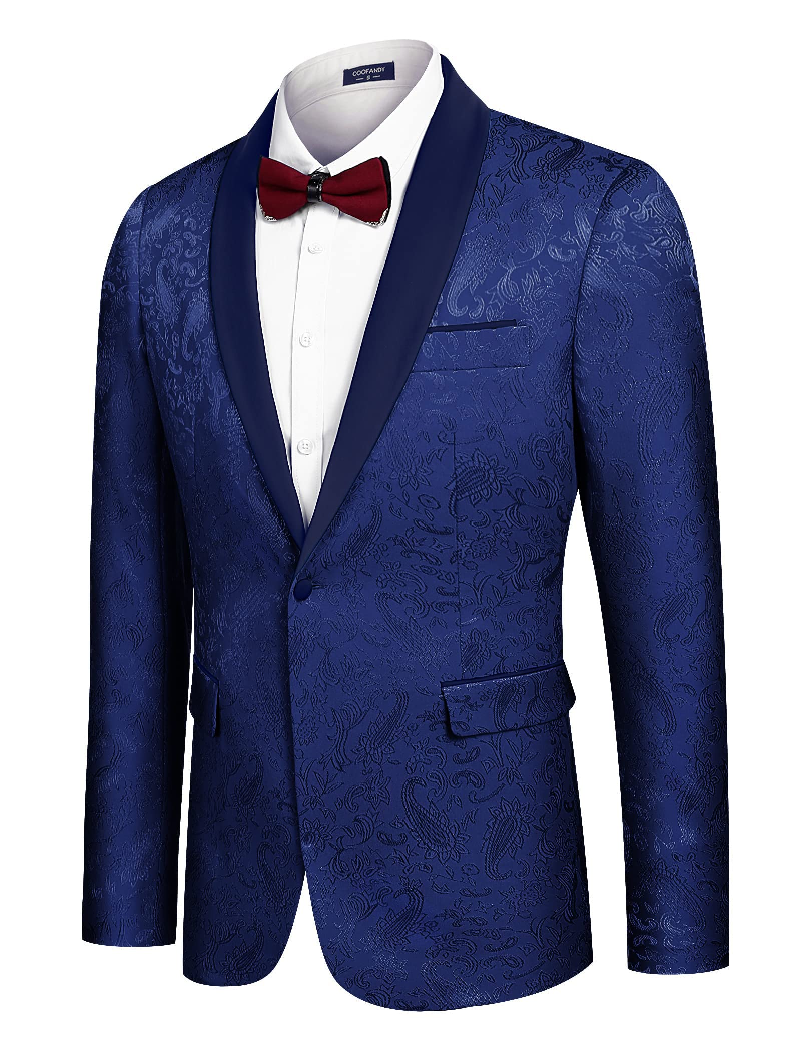 COOFANDY Mens Floral Tuxedo Jacket One Button Big and Tall Suit Blazer Jacket for Dinner Party Wedding Prom Navy Blue, XL
