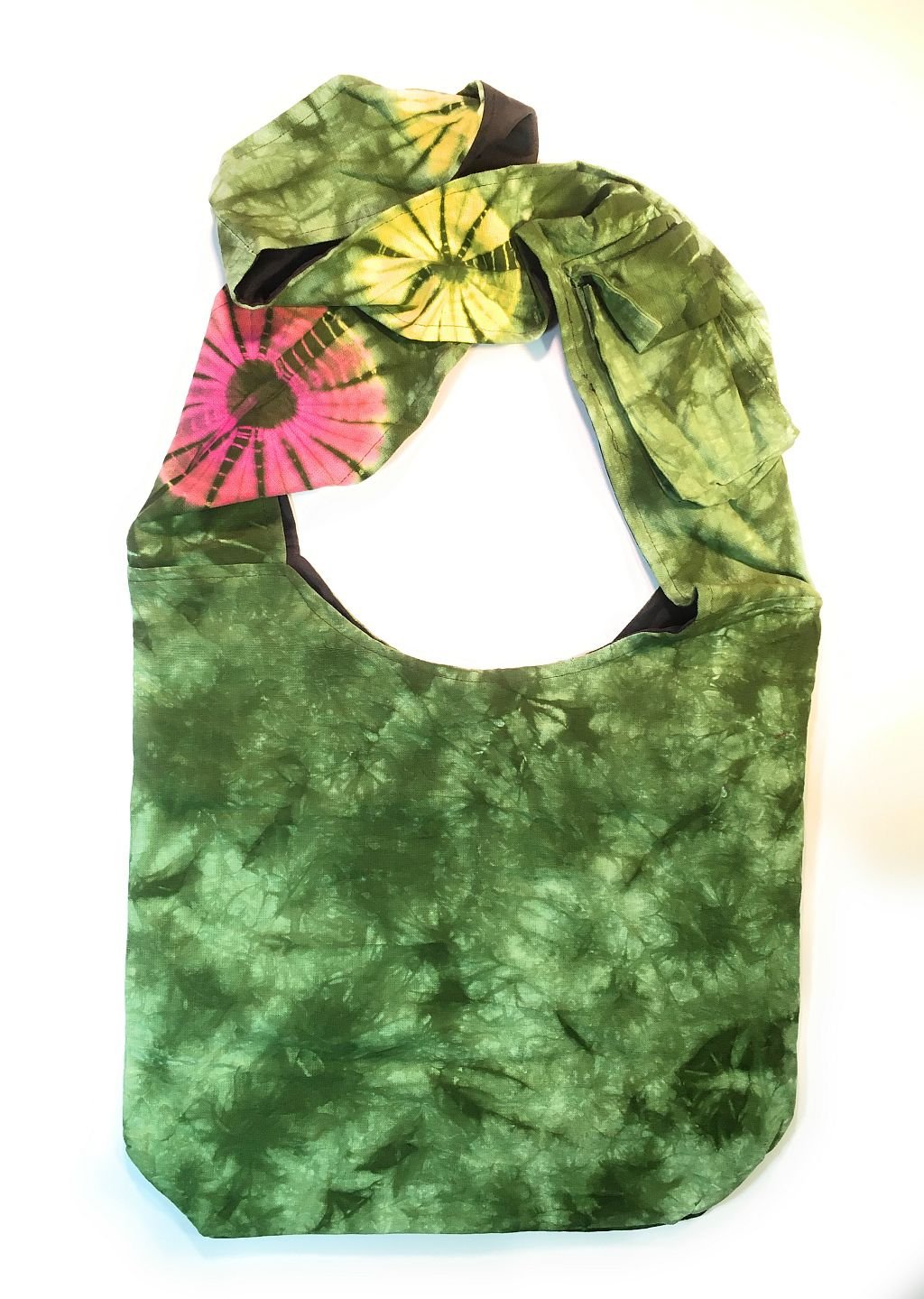 Tie Dye Crossbody Shoulder Hippie Boho Handbag Purse in Green Large