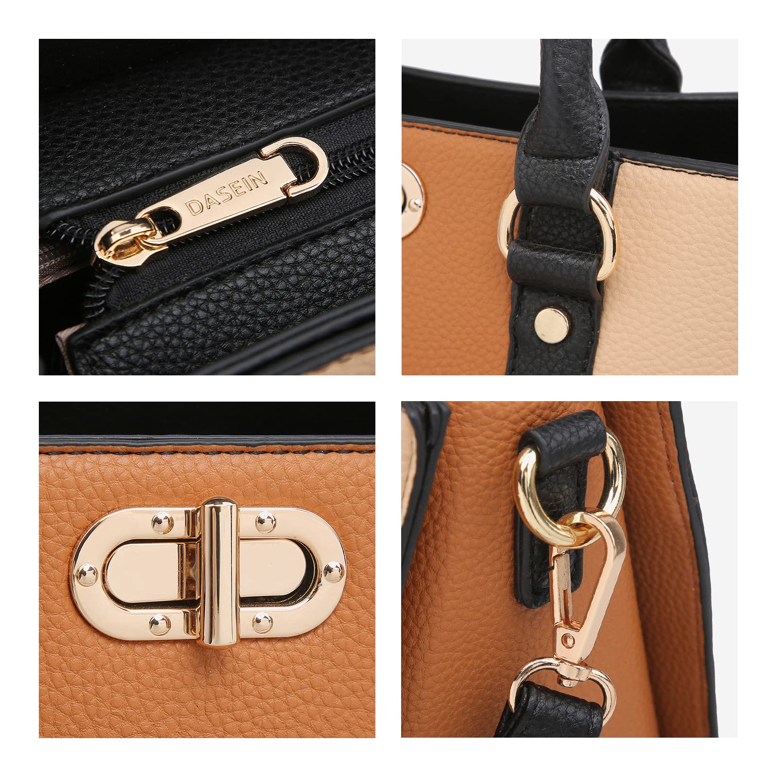 Dasein Women Handbags Top Handle Satchel Purse with Matching Wallet Set 3Pcs (Brown/Beige)