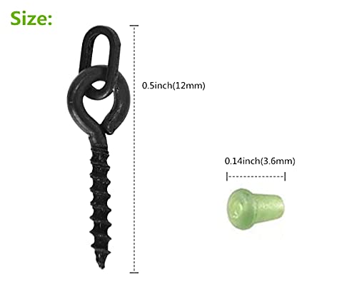 Drchoer 50pcs Bait Screws with Oval Link Loop Swivels & 50pcs Hook Stops Rubber Shank Beads for Carp Fishing Terminal Rig Tackle Set (Green Stops + Oval Screws)