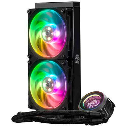Cooler Master MasterLiquid ML240P Mirage ARGB Close-Loop AIO CPU Liquid Cooler, 240 Radiator, Transparent Pump, Addressable RGB Lighting, Dual MF120 Fans for AMD Ryzen, TR4 /Intel LGA1151