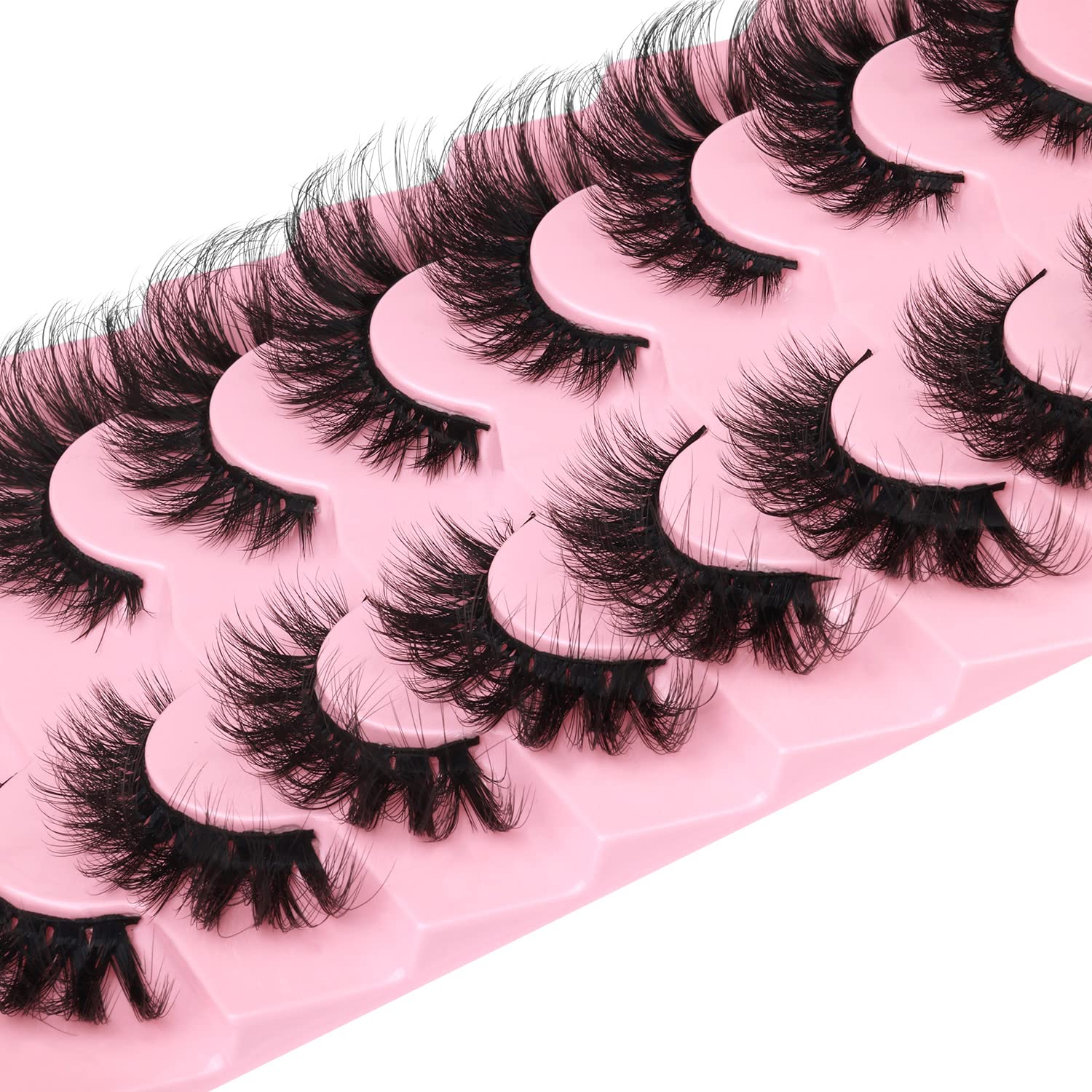 False Eyelashes Fluffy Faux mink Lashes Wispy Cat Eye Lashes Dramatic Long Fake Lashes Extensions Strip Eyelashe Pack 8 Pairs