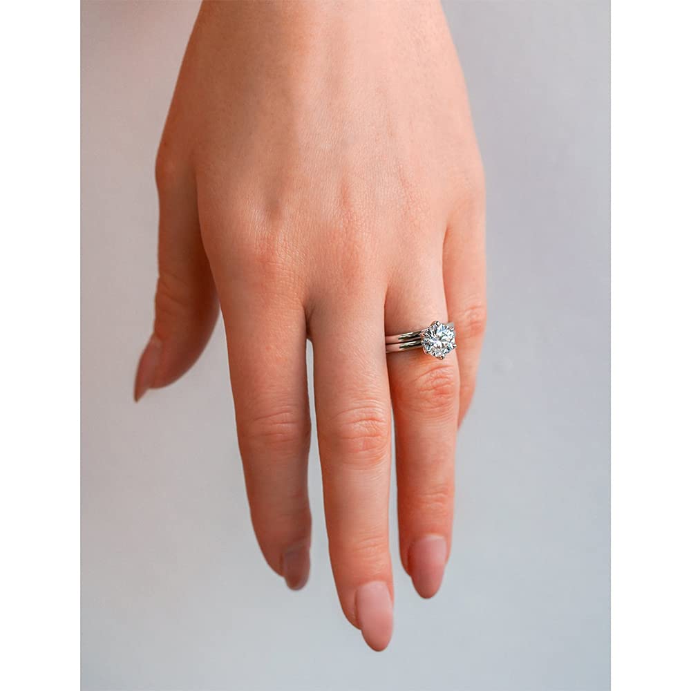Dazlura Moissanite Round Cut Colorless Wedding Bridal Set 925 Sterling Silver 8.5MM Engagement Solitaire Ring with Band (6.5)