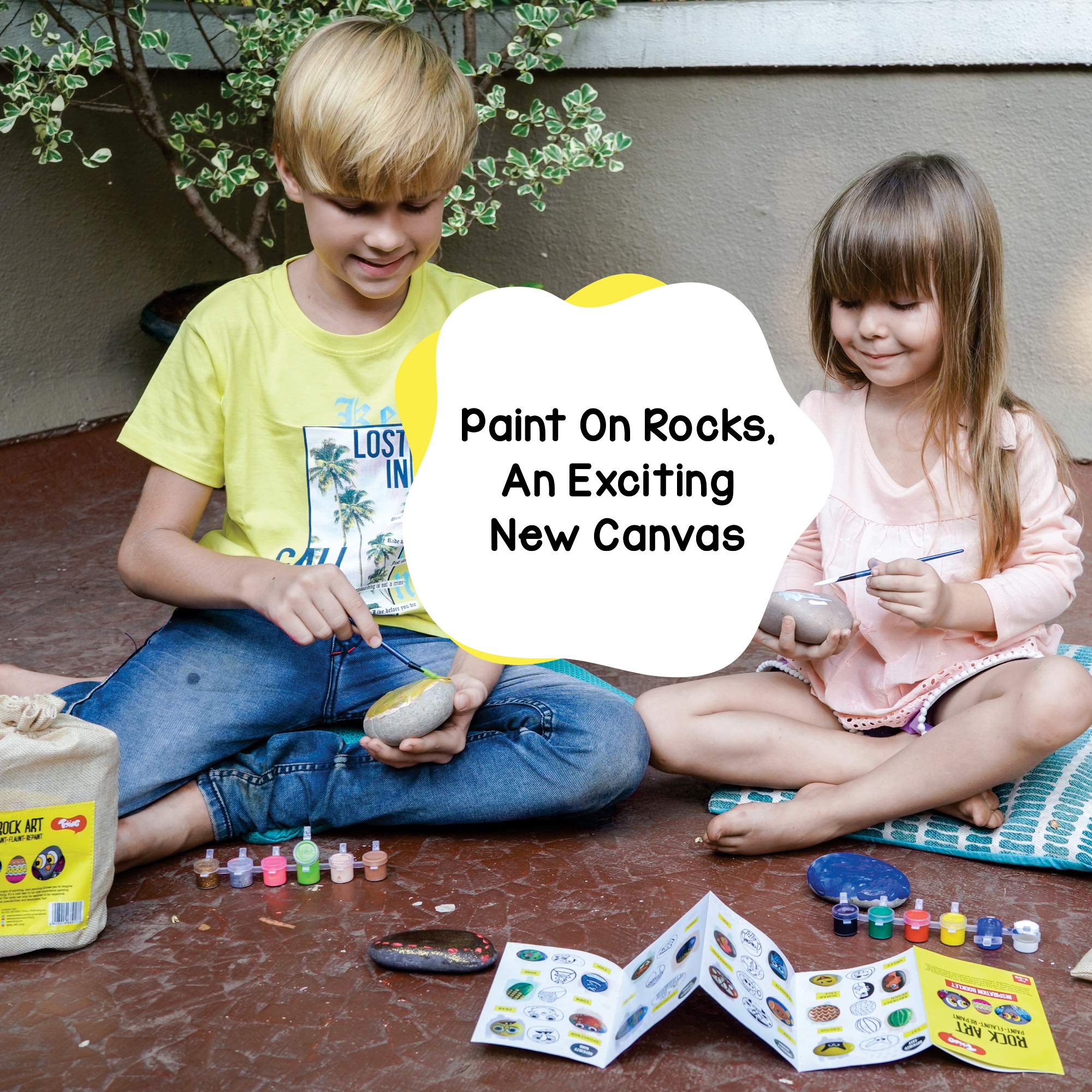 Toiing Rock Art Kit | Creative Reusable Rock Painting Kit for Kids | Indoor Art & Craft Kit with Paints & Paintbrush | Birthday Gift for Kids