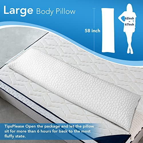 Cooling Body Pillow for Adults,Adjustable 58inch Extra Long Pillows for Sleeping, Shredded Memory Foam Full Body Pillows,Ultra Soft Cool Cover with Zipper, Support for Neck/Back/Leg/Maternity