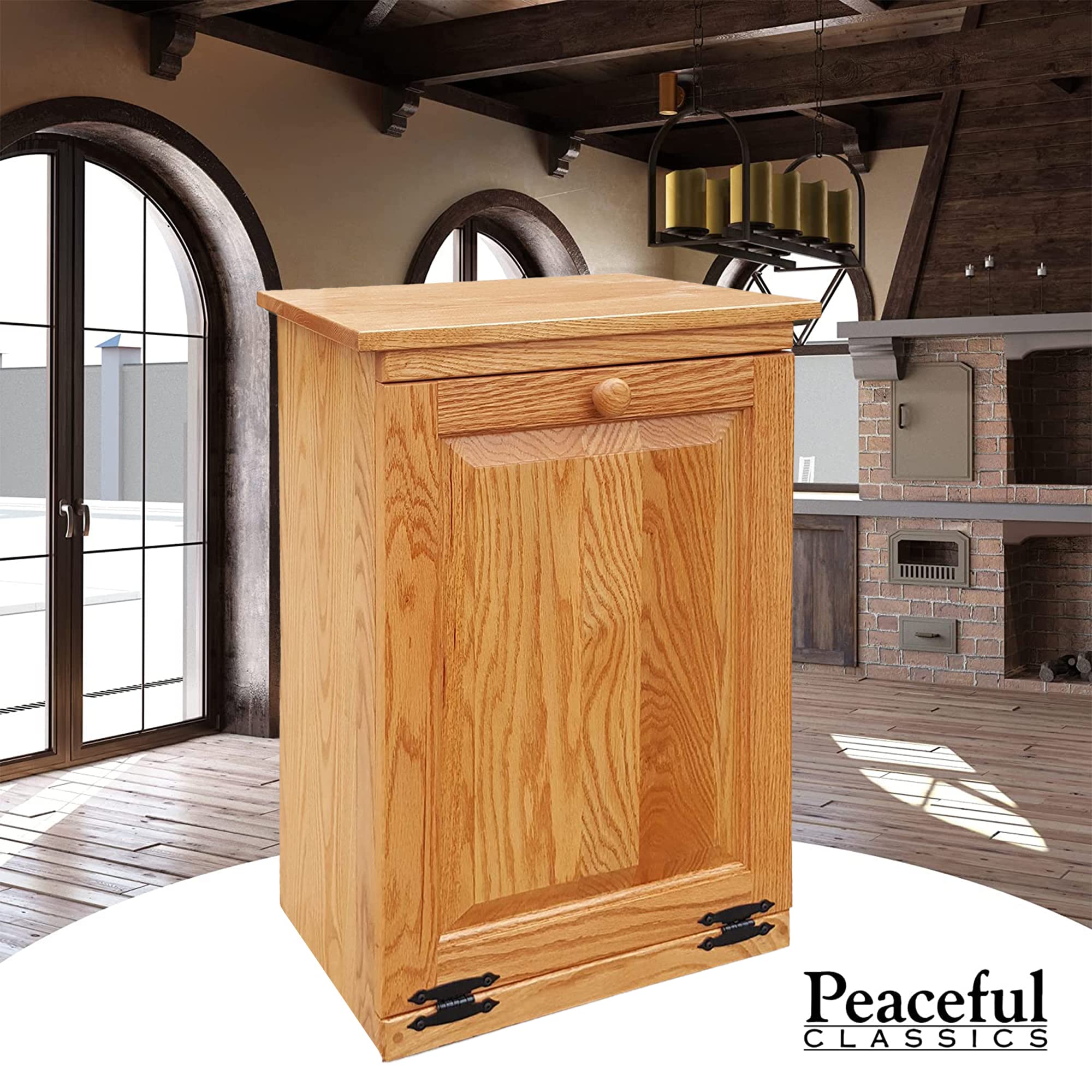 Peaceful Classics Tilt Out Trash Cabinet- Amish Handcrafted Wooden Pull Out , Decorative Trash Bin Cabinet for Kitchen, Bedroom, & Home Patio, Laundry Hamper Cabinet, Golden Oak