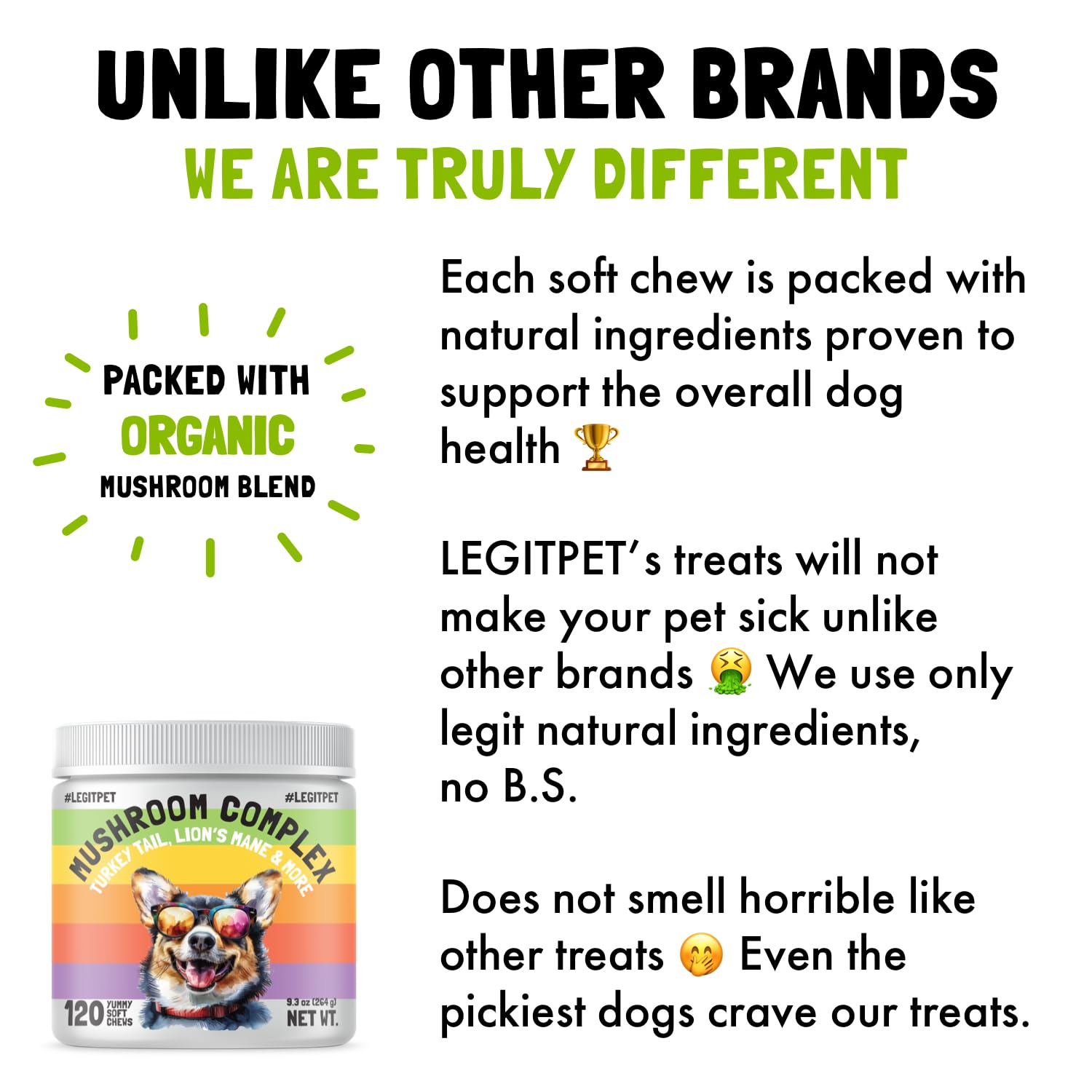 Mushroom Complex Treats for Dogs with Reishi, Shiitake, and Turkey Tail Mushrooms for Cognition and Immune Boosting Supports Digestive Health and Reduces Inflammation DHA EPA Turmeric Kelp (120pcs)