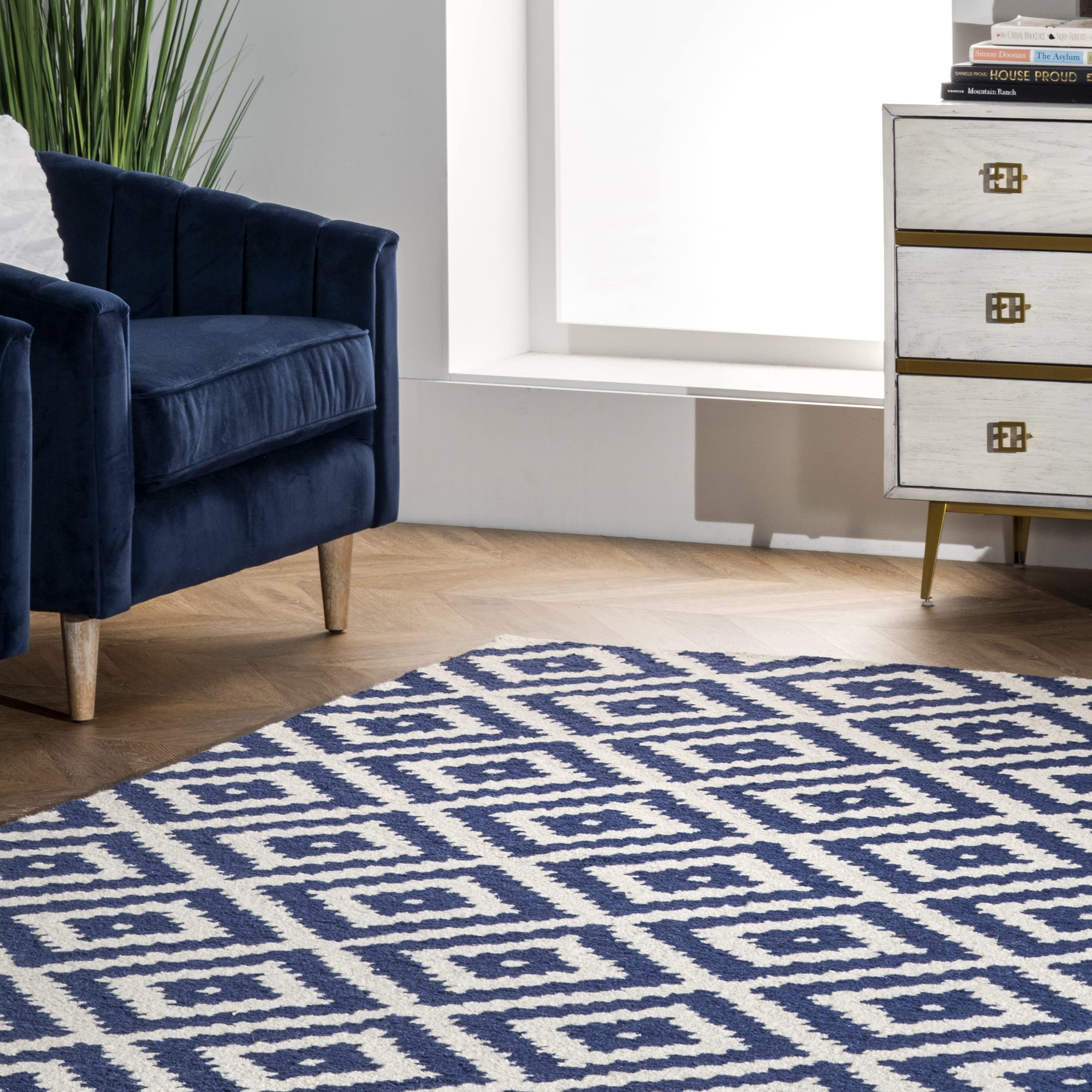 nuLOOM Kellee Hand Tufted Geometric Wool Area Rug, 5x8, Navy