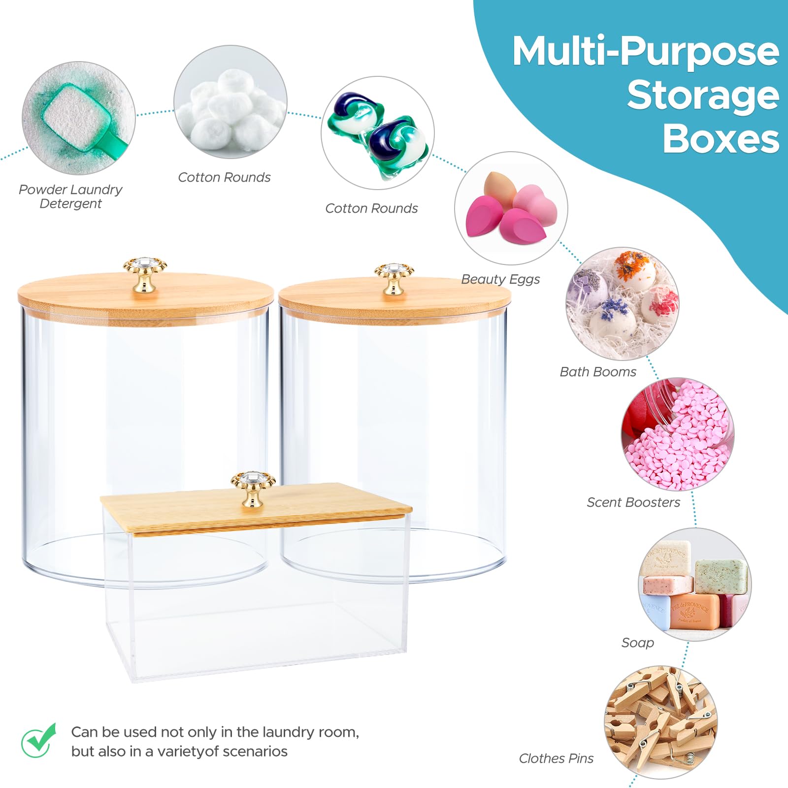 JYPS 3 Pack Containers for Laundry Room Organization and Storage with Lids and Labels, Acrylic Dryer Sheet Holder & Plastic Laundry Pods Container for Laundry Detergent, Powder, Scent Booster