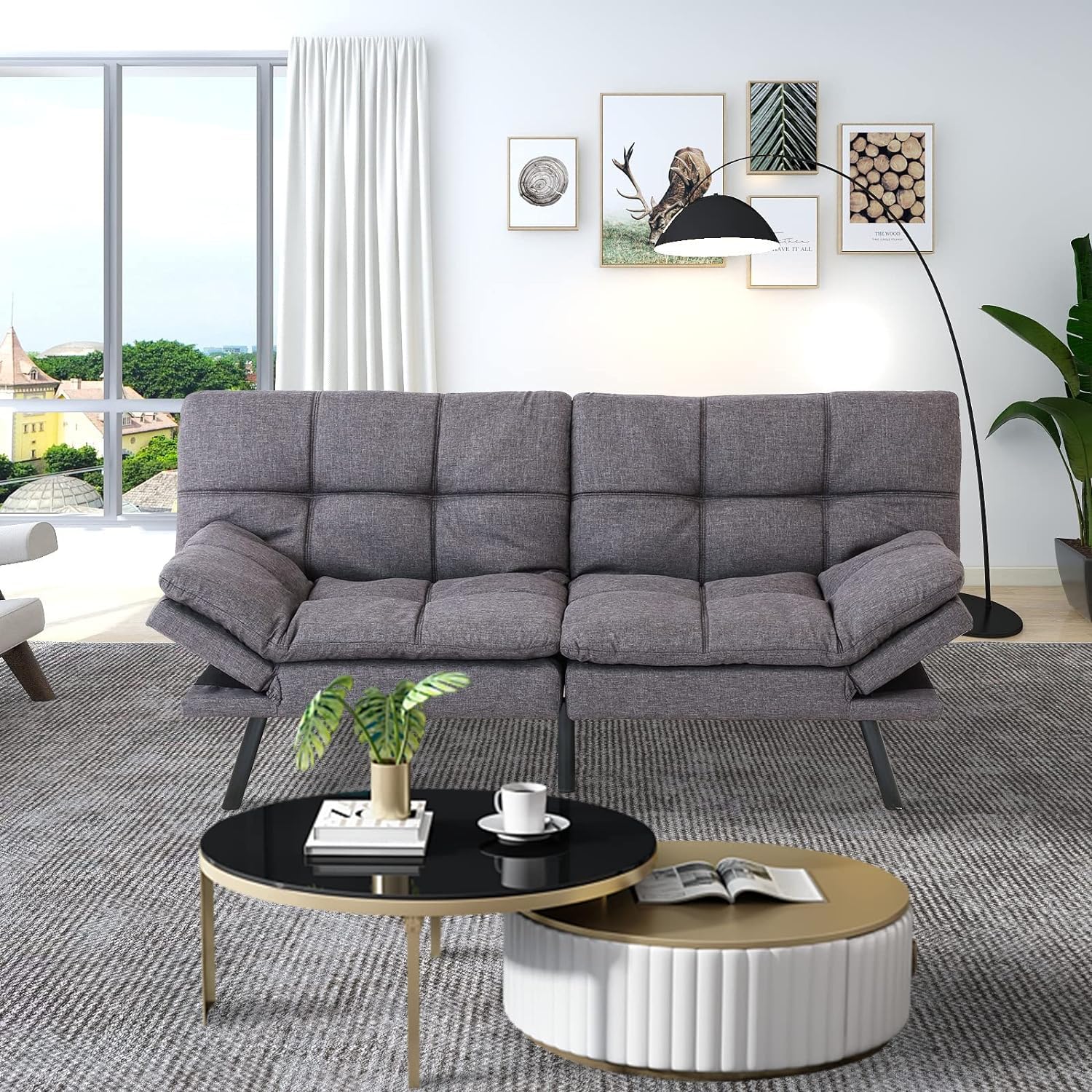 MUUEGM Convertible Futon Couch Bed Sofa,Loveseat Sleeper Sofa Bed Couch,Memory Foam Modern Futon Adjustable Armrest and Backres,Sleeping Sofa for Living Room,Small Space,Apartment Office,Dark Gray