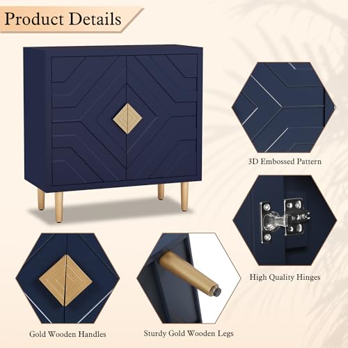 HLR Sideboard Storage Cabinet with 2 Doors, Accent Cabinet with Decorative Embossed Pattern Doors, Sideboard Buffet Cabinet for Living Room, Kitchen, Dining Room, Hallway