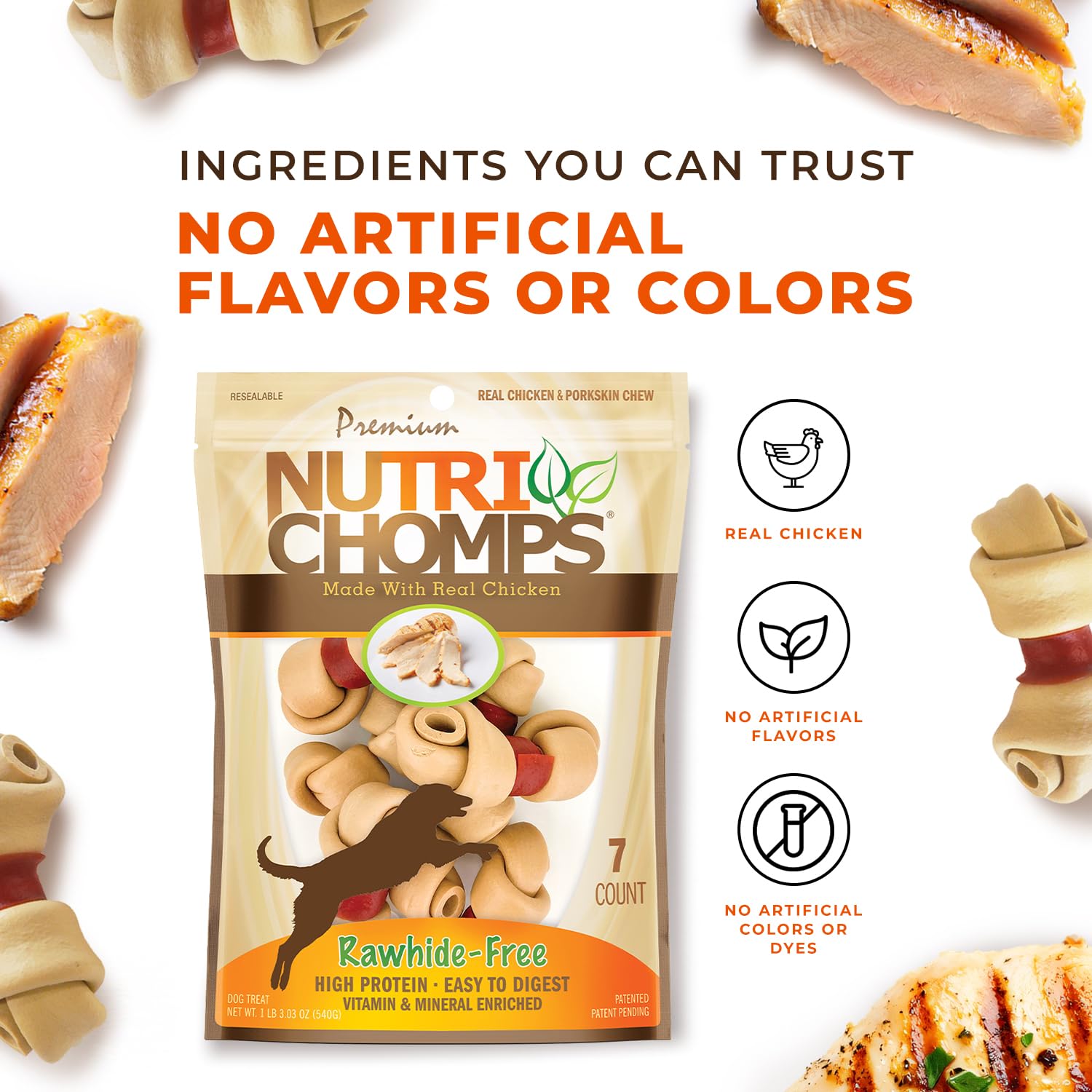 NutriChomps Dog Chews, 4-inch Knots, Easy to Digest, Rawhide-Free Dog Treats, 7 Count, Real Chicken