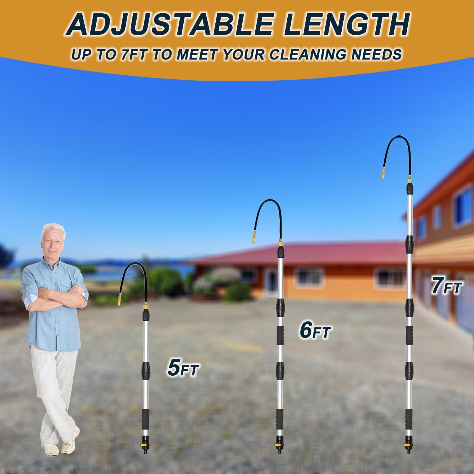 CooptryPoul Gutter Cleaning Tools From The Ground,7FT Gutter Cleaners Rain with 4 Extension Wand Bendable Gutter Wand & 4 Spray Patterns for Gutter Guard Roof Patio, AL01