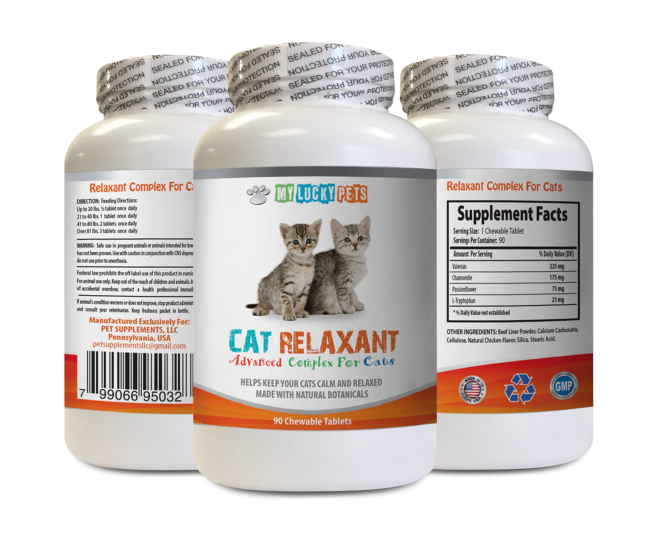 MY LUCKY PETS LLC cat Relax Chews - Advanced Relaxant for Cats - Calms Down Your CAT - Anxiety Relief Complex - Valerian Root cat - 1 Bottle (90 Chewable Tablets)