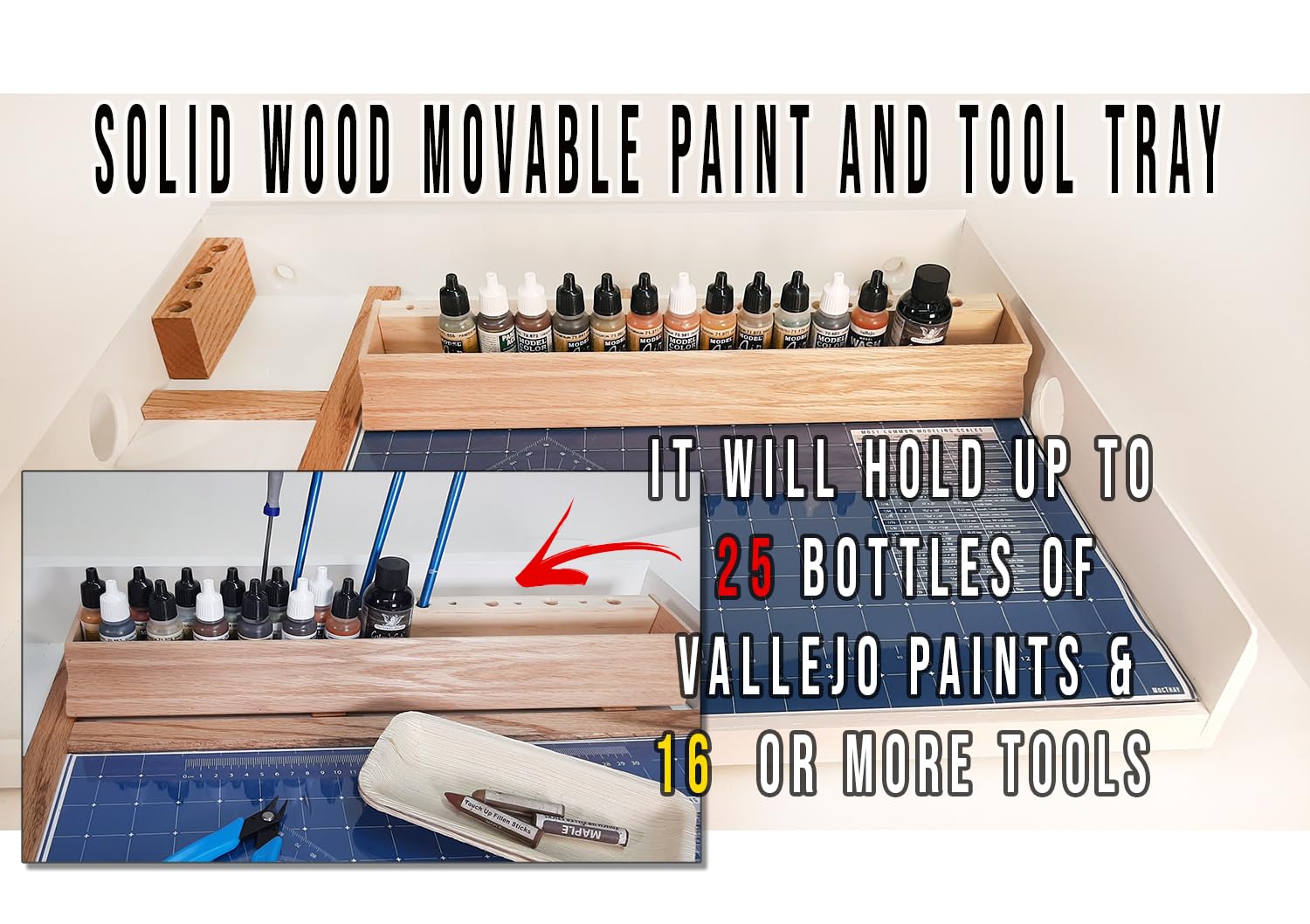 Hobby Tray, Model Building Work Area, 18x24 Modeling Work Station, Resin Printing, Crafting Tray and Portable Work Area (Natural Wood)
