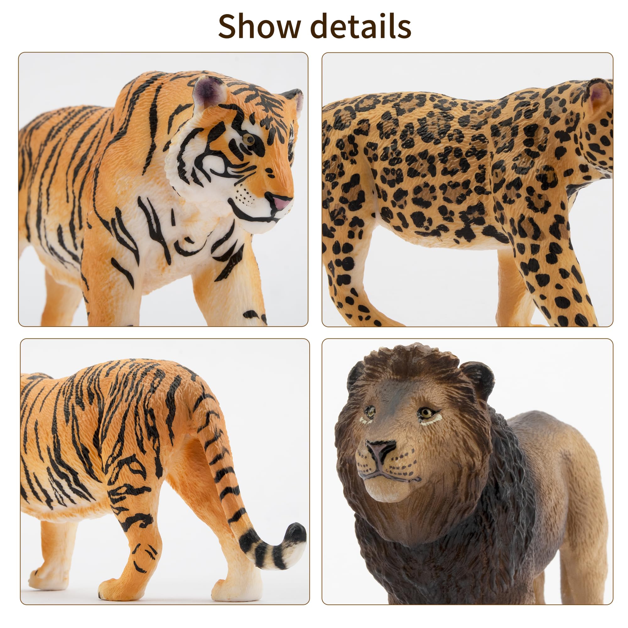 Toymany 8PCS 2-5" Plastic Jungle Animals Figures Playset Includes Baby Animals, Realistic Lion, Tiger, Cheetah, Leopard Figurines with Cubs, Cake Toppers Christmas Birthday Toy Gift for Kids Toddlers