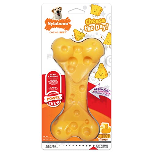 Nylabone Power Chew Cheese Bone Dog Chew Toy, Cute Dog Toys for Aggressive Chewers, Cheese Flavor, X-Large/Souper (1 Count)