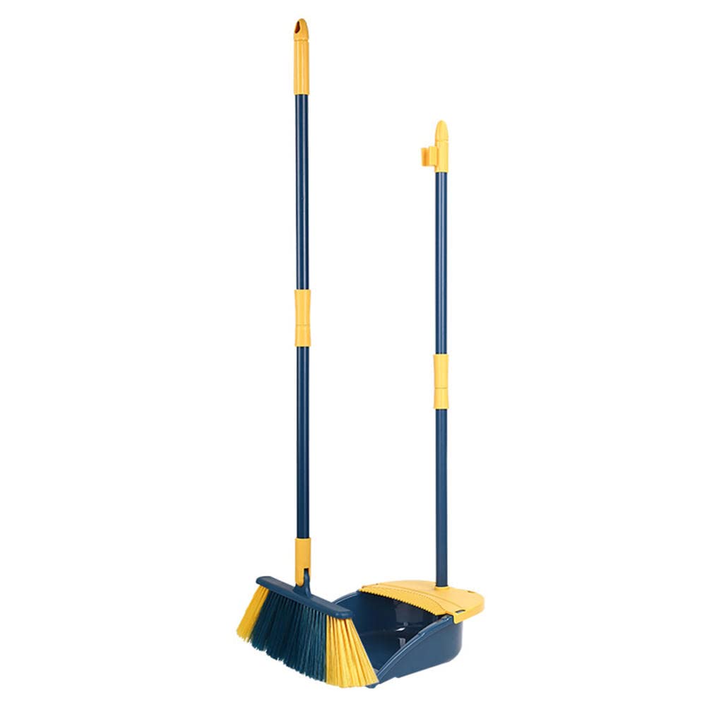 FEMUN Sweep Dustpan Set Durable Indoor Non-Stick Hair Household Rotating Head Soft Hair Long Handle Stainless Steel Thickened Sweep Broom and Dustpan, Used Under beds, Sofas, and cabinets