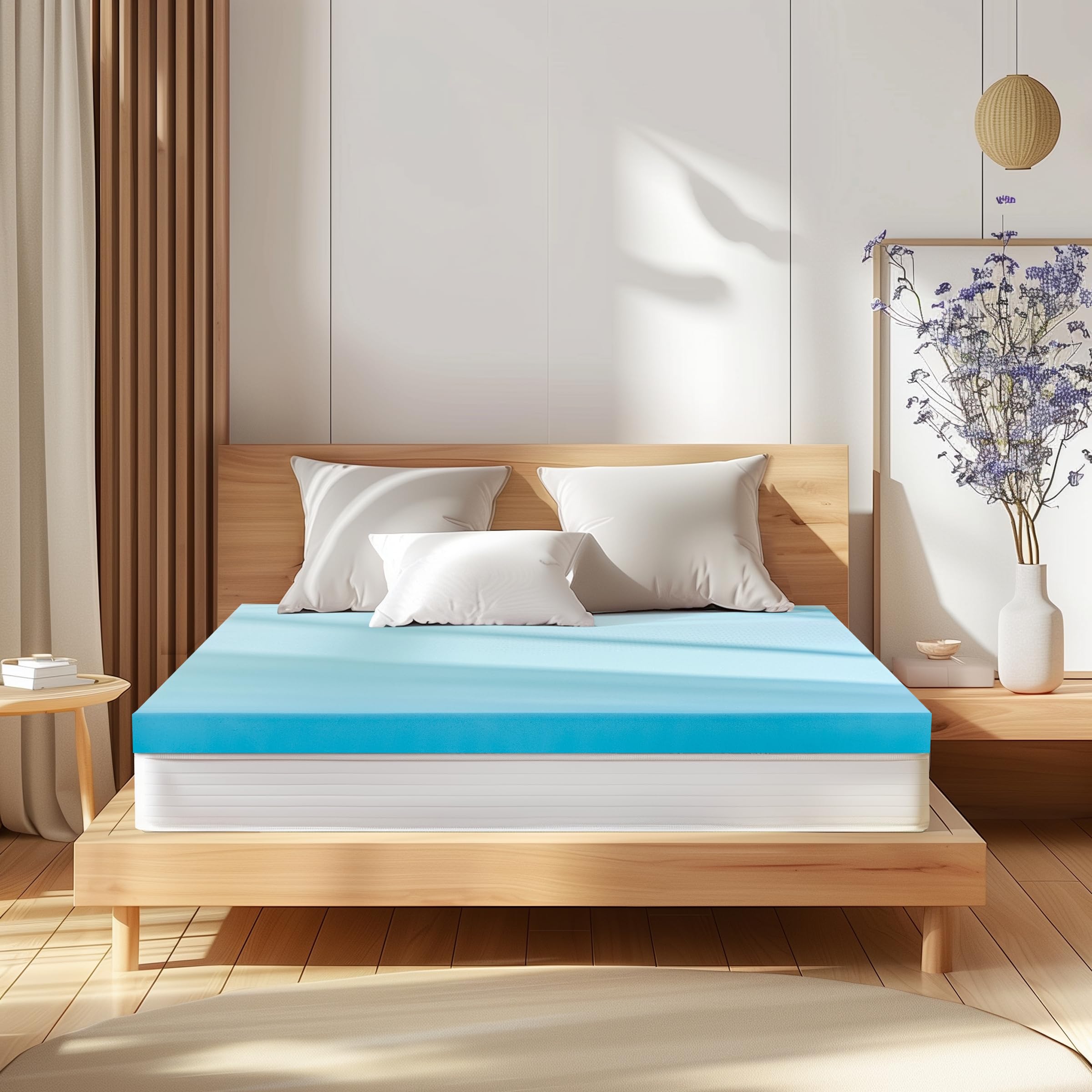 Hokway 3 Inch Gel Memory Foam Mattress Topper Queen Bed Topper with Removable Cover Mattress Topper with Non-Slip Design - Queen