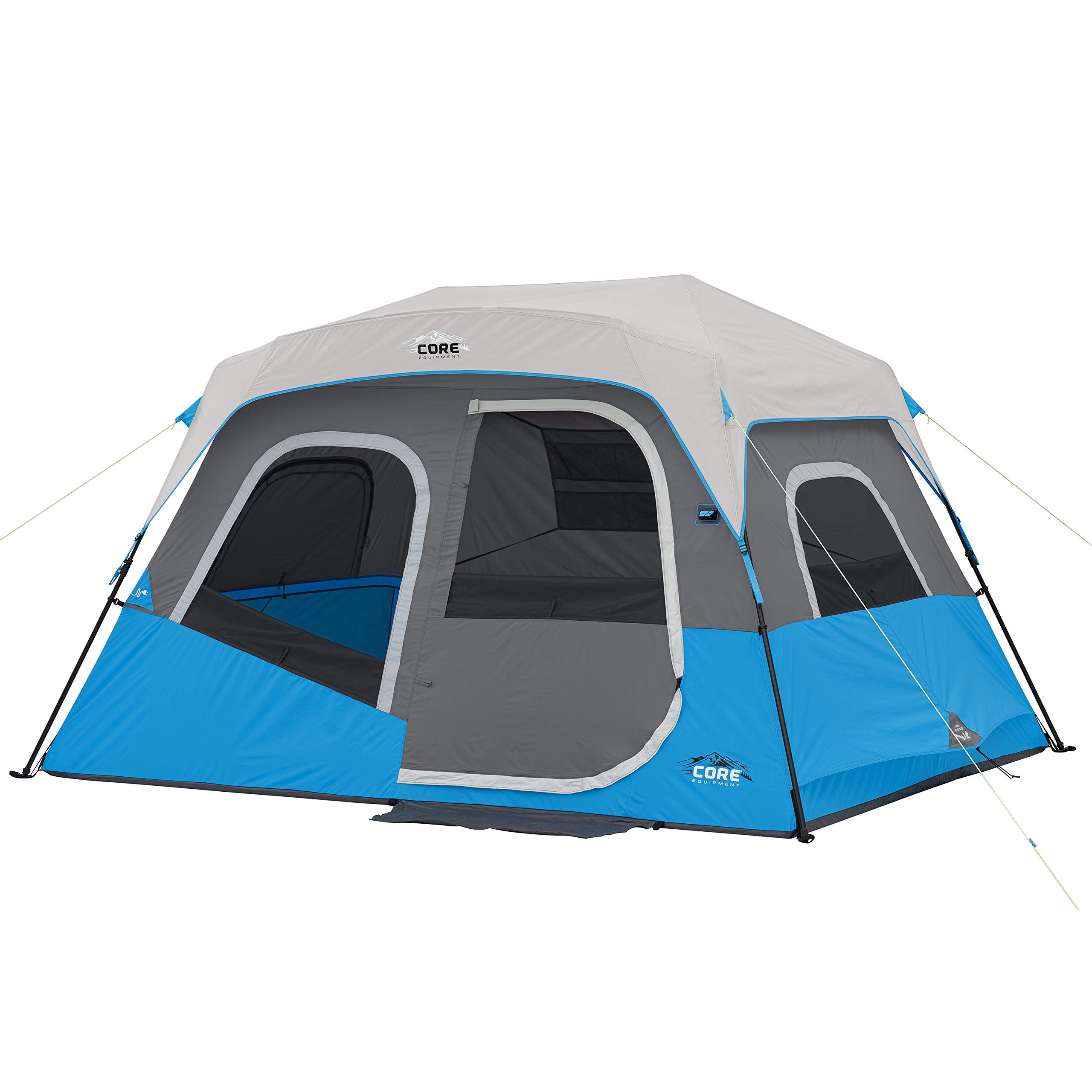 CORE 9 Person Instant Cabin Tent with LED Lights | Lighted Pop Up Camping Tent with Easy 2 Minute Camp Setup | Portable Large Family Cabin Multi Room Tents for Camping