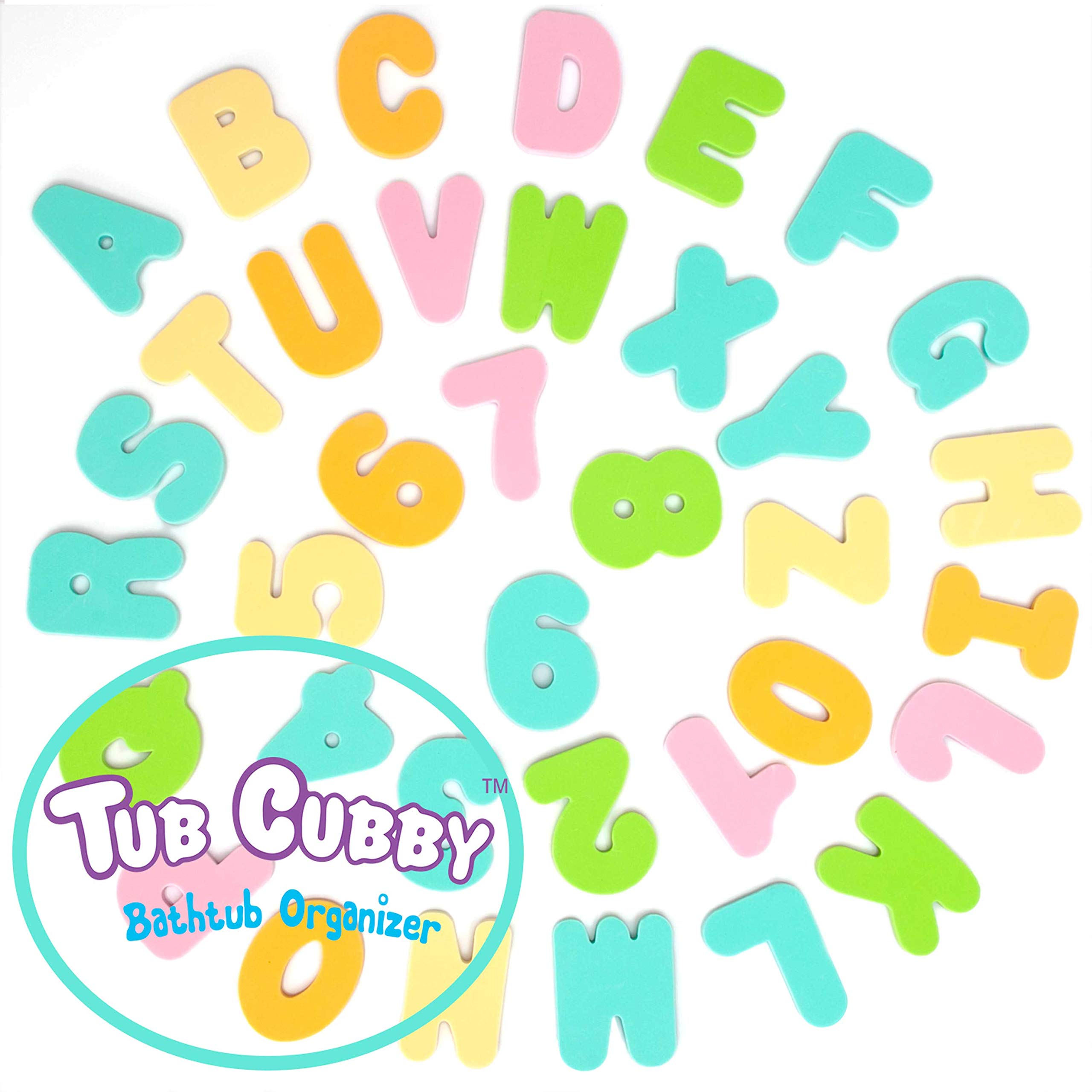 Tub Cubby Safe & Soft ABC 123 Foam Bath Letters & Numbers - Magically Stick On Wet Walls + Bonus Rubber Duck | Spell & Count Educational Alphabet Kids Bathtub Play Set - Extra 44 Pack
