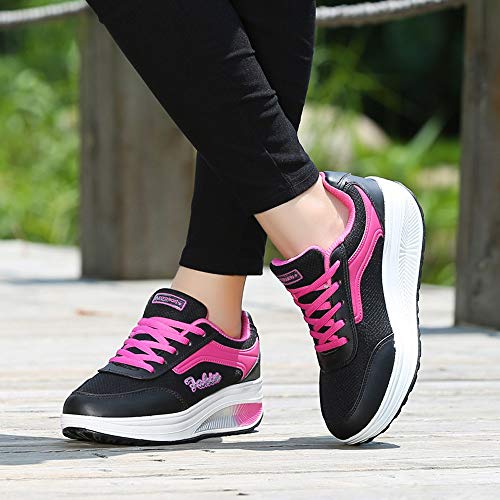 TUU Women Mesh Breathable Heightening Shoes Soft Bottom Round Toe Rocking Shoes Sneakers