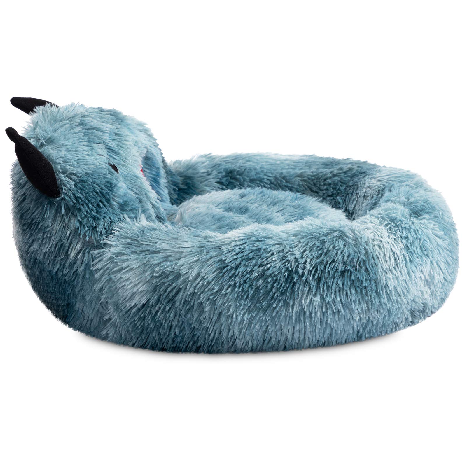 Hollypet Self-Warming Donut Pet Bed Round Faux Fur Luxury Cozy Cat Nest Monster Sleeping Bed for Cats and Dogs, Blue, Medium