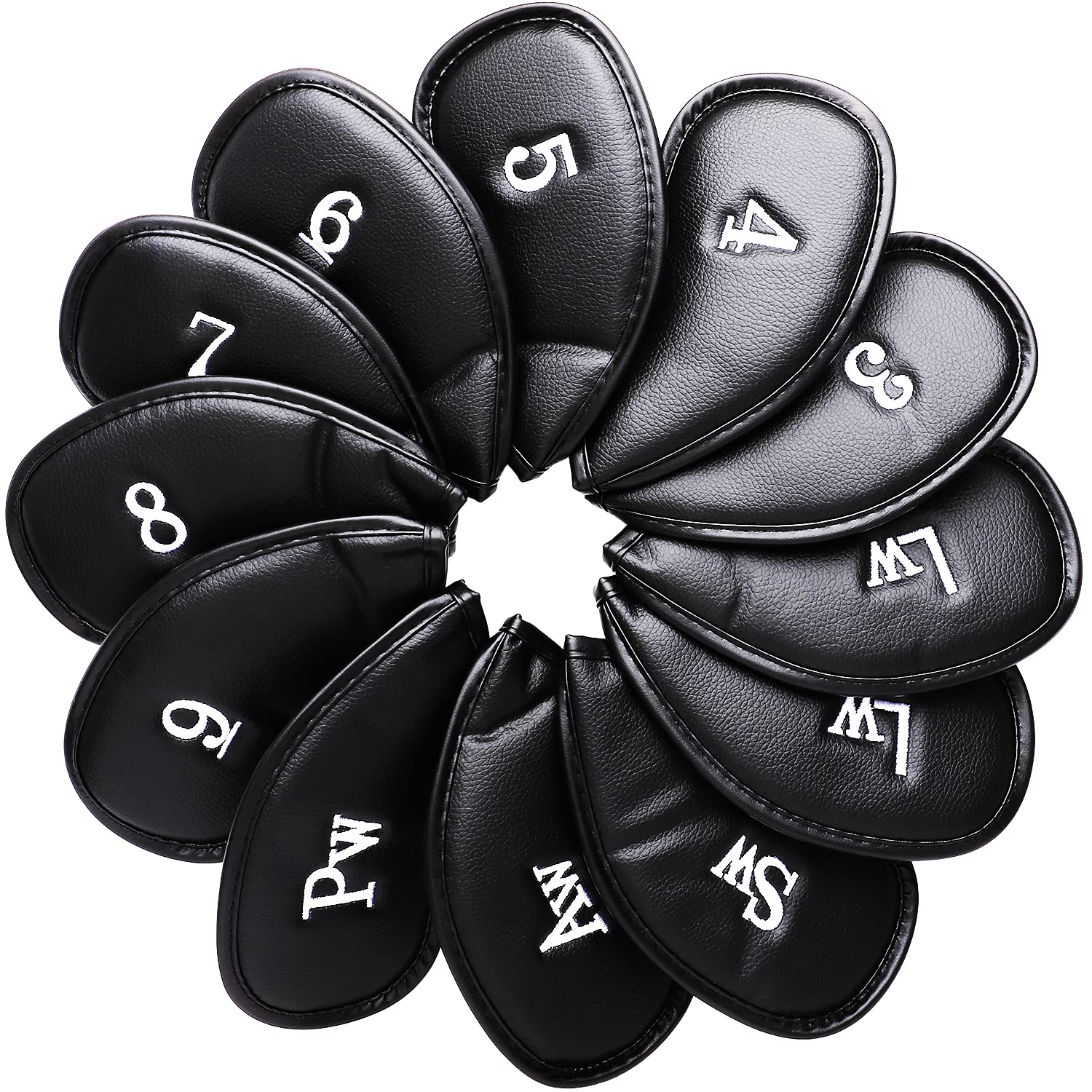 DeepRoar Golf Iron Covers Golf Club Covers Thick Synthetic Leather Golf Iron Head Covers Set Headcovers Fits for All Brands Callaway, Ping, Taylormade, Cobra (Black)