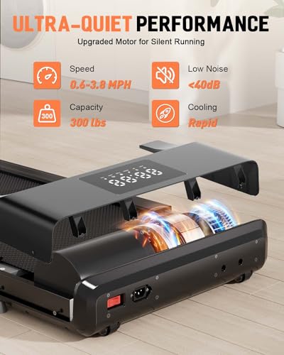 DeerRun Walking Pad, Smart Under Desk Treadmill for Home/Office, Portable Walking Treadmill 2.5HP, Walking Jogging Machine with 300 lbs Weight Capacity, APP/Remote Control, LED Display