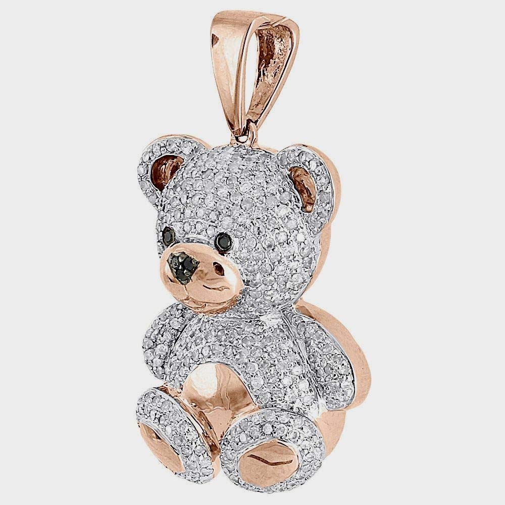 DTJEWELS Cluster Teddy Bear Pendant 1 Ct Lab Created Diamond 14K Rose Gold Plated 925 Sterling Silver