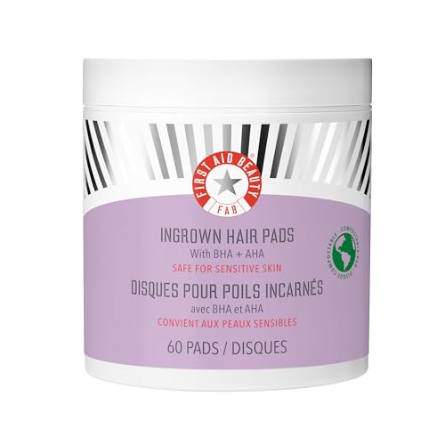 First Aid Beauty Ingrown Hair Pads with BHA + AHA – Ingrown Treatment Pads Exfoliate to Help Prevent Razor Bumps – For Underarm + Bikini Area – Compostable for Daily Use – 60 pads