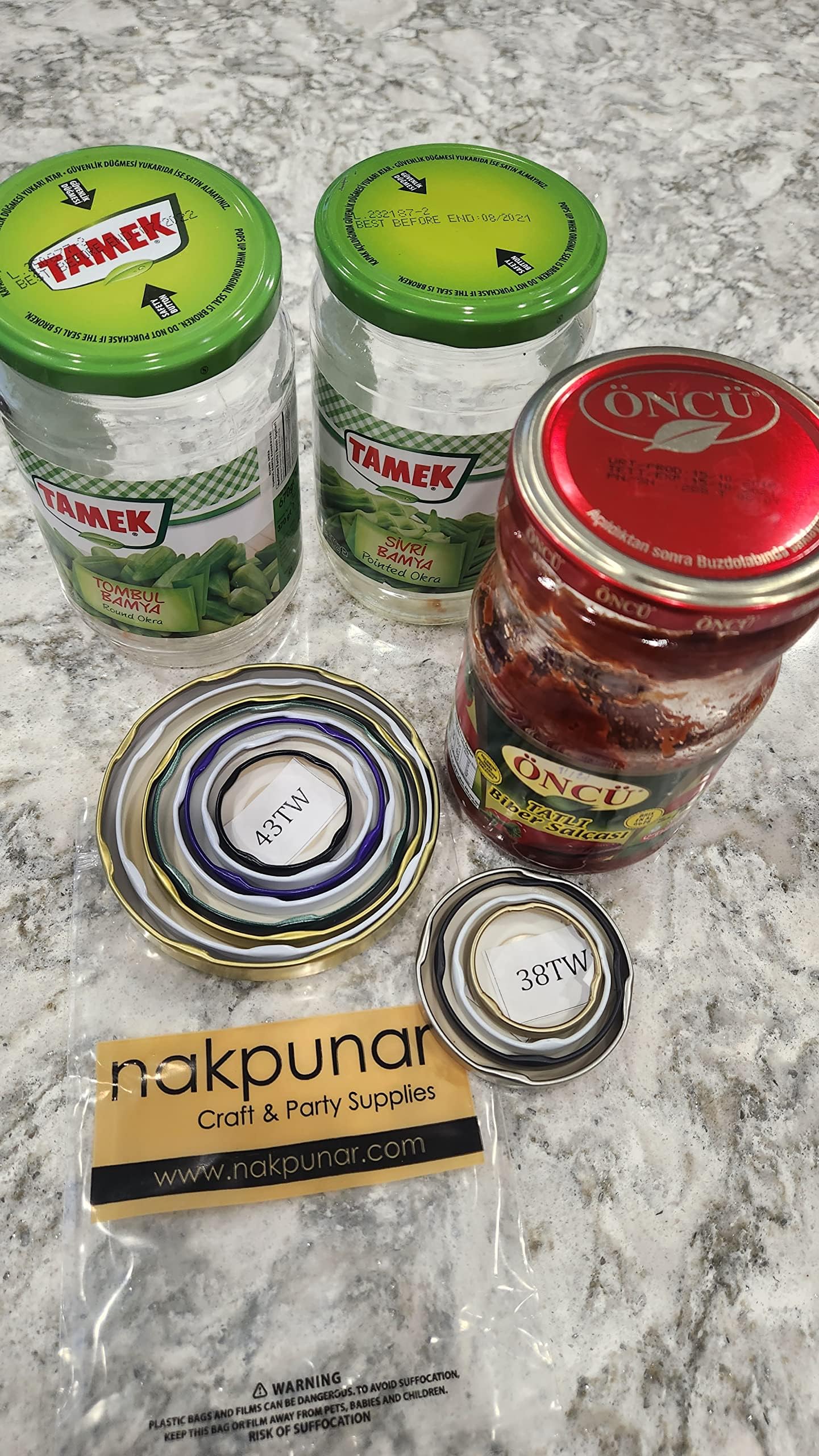 Nakpunar Canning Jar Replacement Lid Sample Set : One from each size 38TW, 43TW, 48TW, 53TW, 58TW, 63TW, 66TW, 70TW, 82TW, 89TW, 100TW and 110TW
