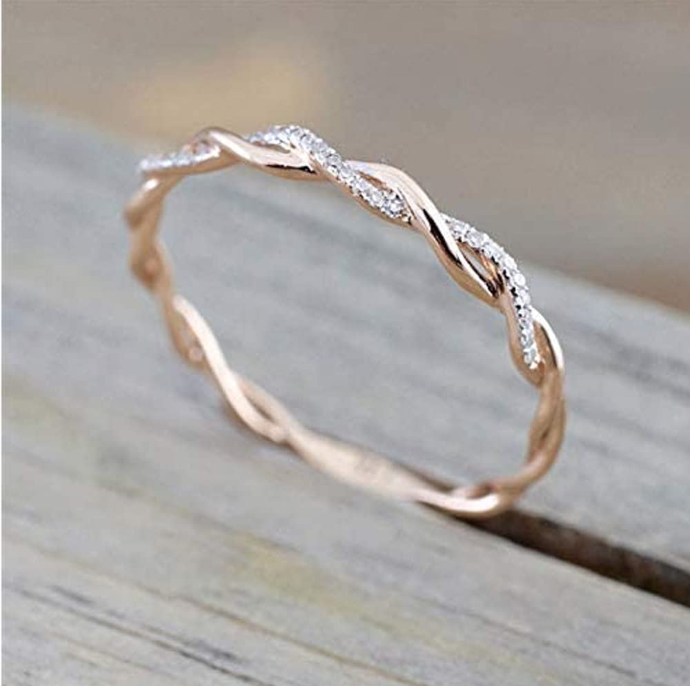 DUAN Twist Ring for Women Fashion 14K Solid Rose Gold Stack Twisted Ring Wedding Party Women Jewelry Size（6-10） (US code 7)