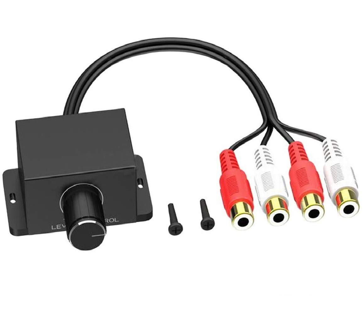 Universal RCA Level Controller Car Audio Amplifier RCA Amplifier Audio Adjuster Gain Level Bass Boost Volume Control Knob for Car, Motorcycle, Speakers, Home Theater (1 Pack)