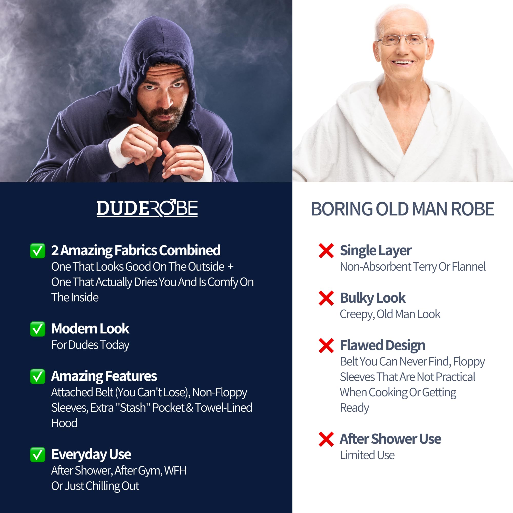 DudeRobe Men's Hooded Robe | As Seen on Shark Tank! - S/M, Navy Blue, Ultimate Comfort and Style for Men's Loungewear